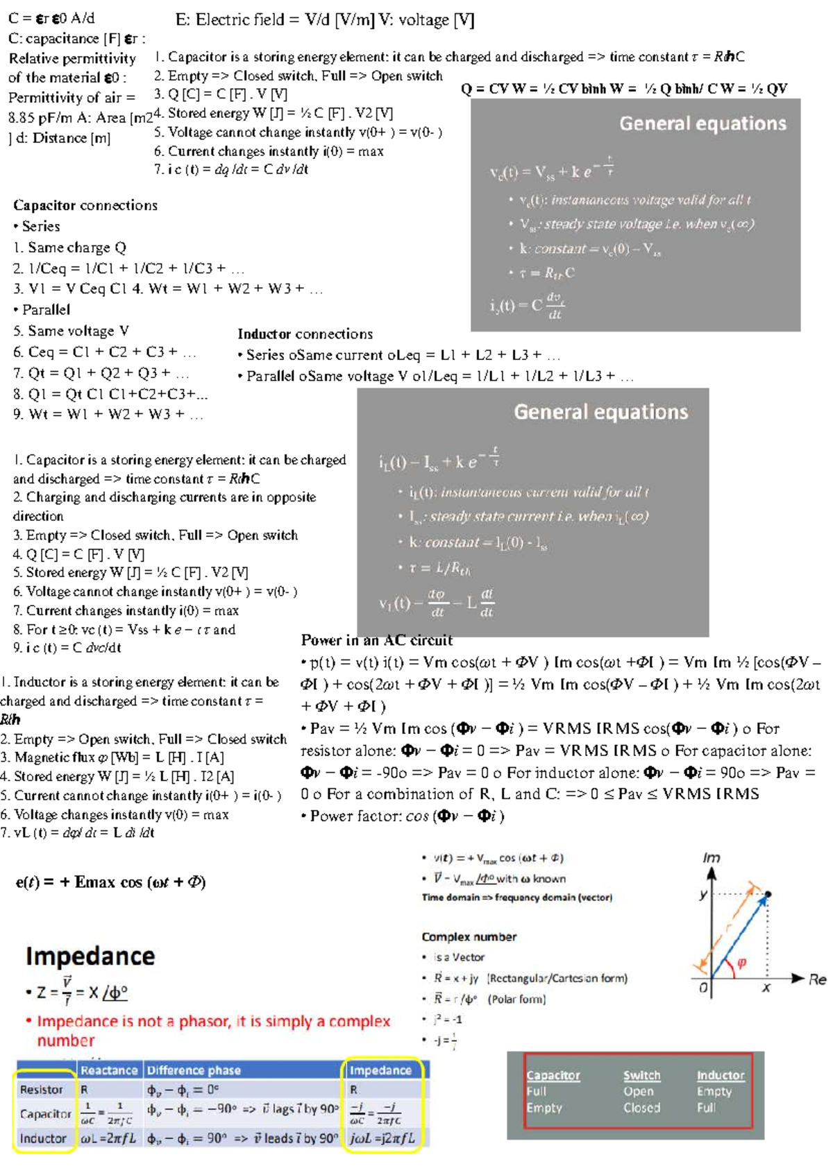 EE1 Lecture Notes: Capacitors and Inductors Principles - Studocu