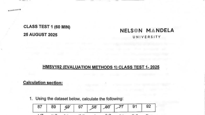 HMSV192 - Class Test 1 - CLASS TEST 1 (60 MIN) NELSON NDELA 25 AUGUST ...