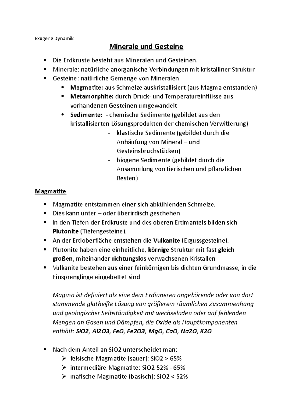 Exogene Dynamik - Zusammnefassung - Exogene Dynamik Minerale und ...