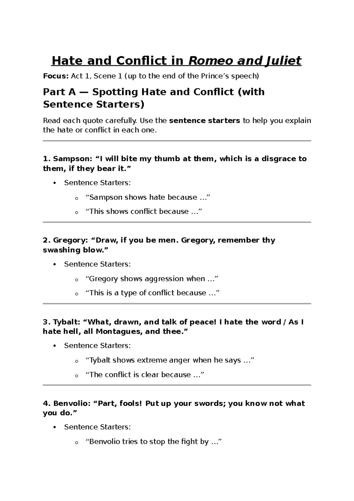 Hate and Conflict in Romeo and Juliet: Act 1, Scene 1 Analysis - Studocu