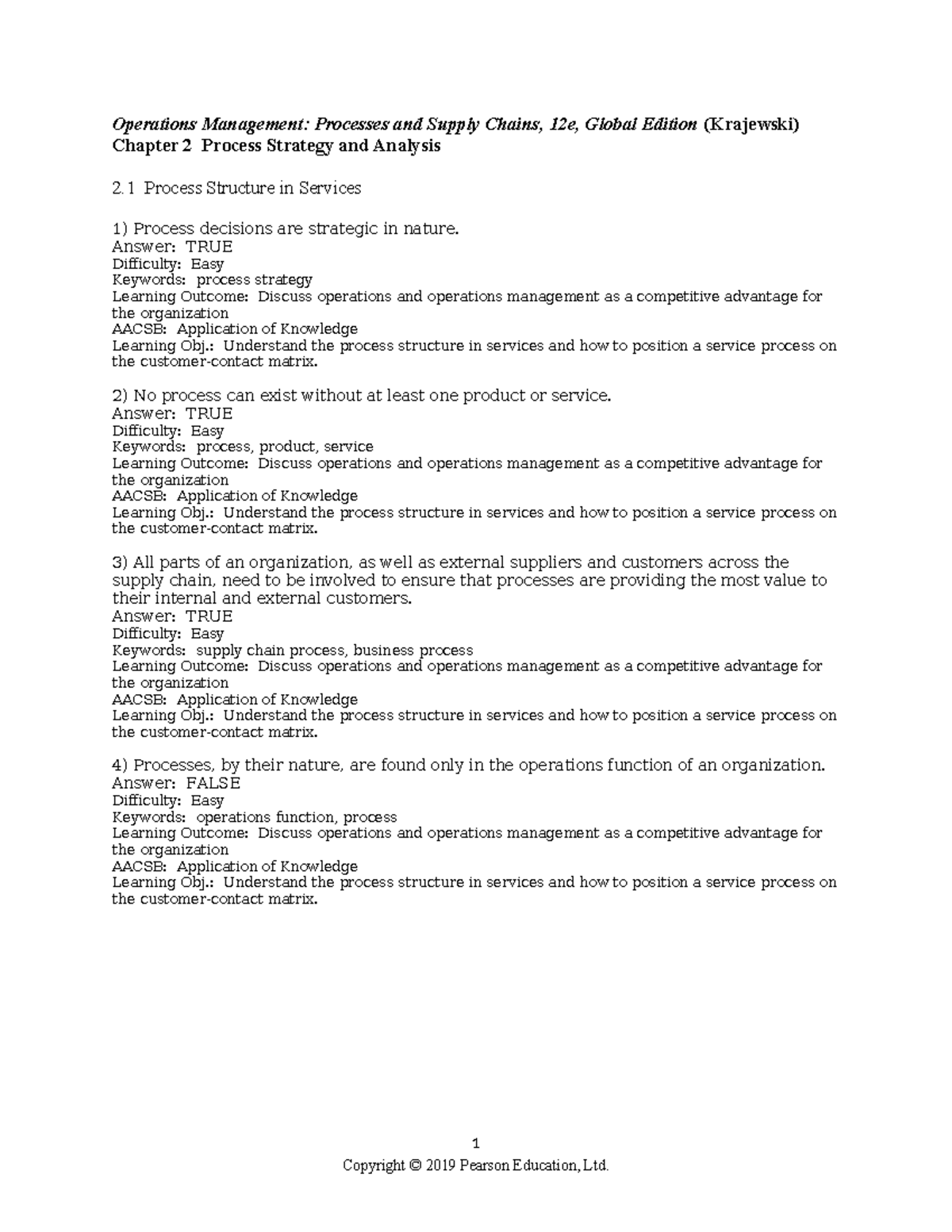 Krajewski OM12 TB 02 - Chapter 2 Process Strategy & Analysis - Studocu