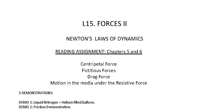 L15. Dynamics Reading Assignment: Centripetal & Fictitious Forces - Studocu