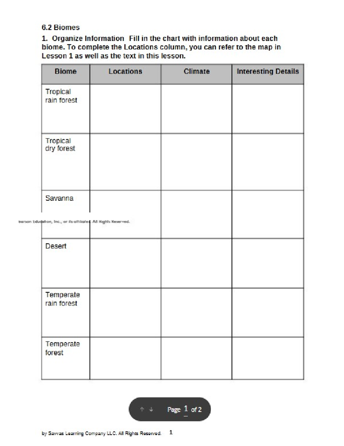 6.2 Notes - 6 Biomes 1. Organize Information Fill in the chart with ...