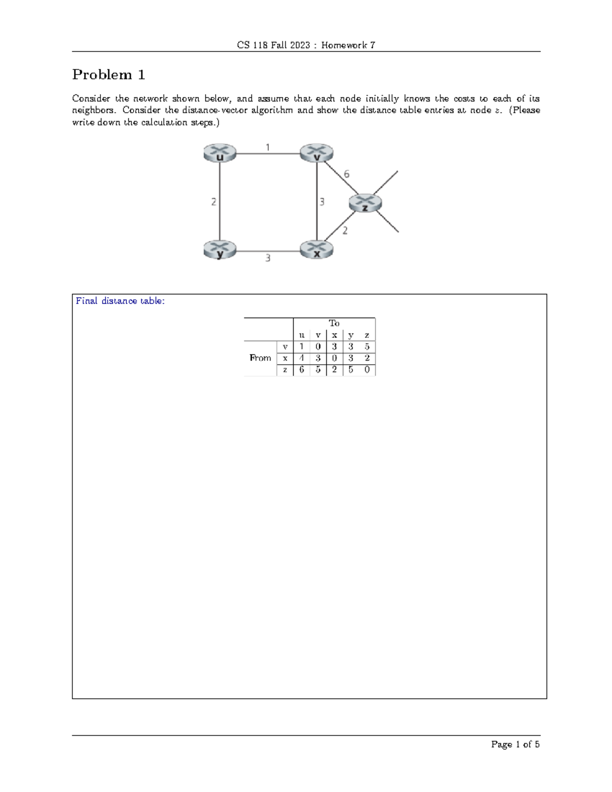 Cs118 f23 hw7-sol - Distance Vector Algorithm Solutions - Studocu
