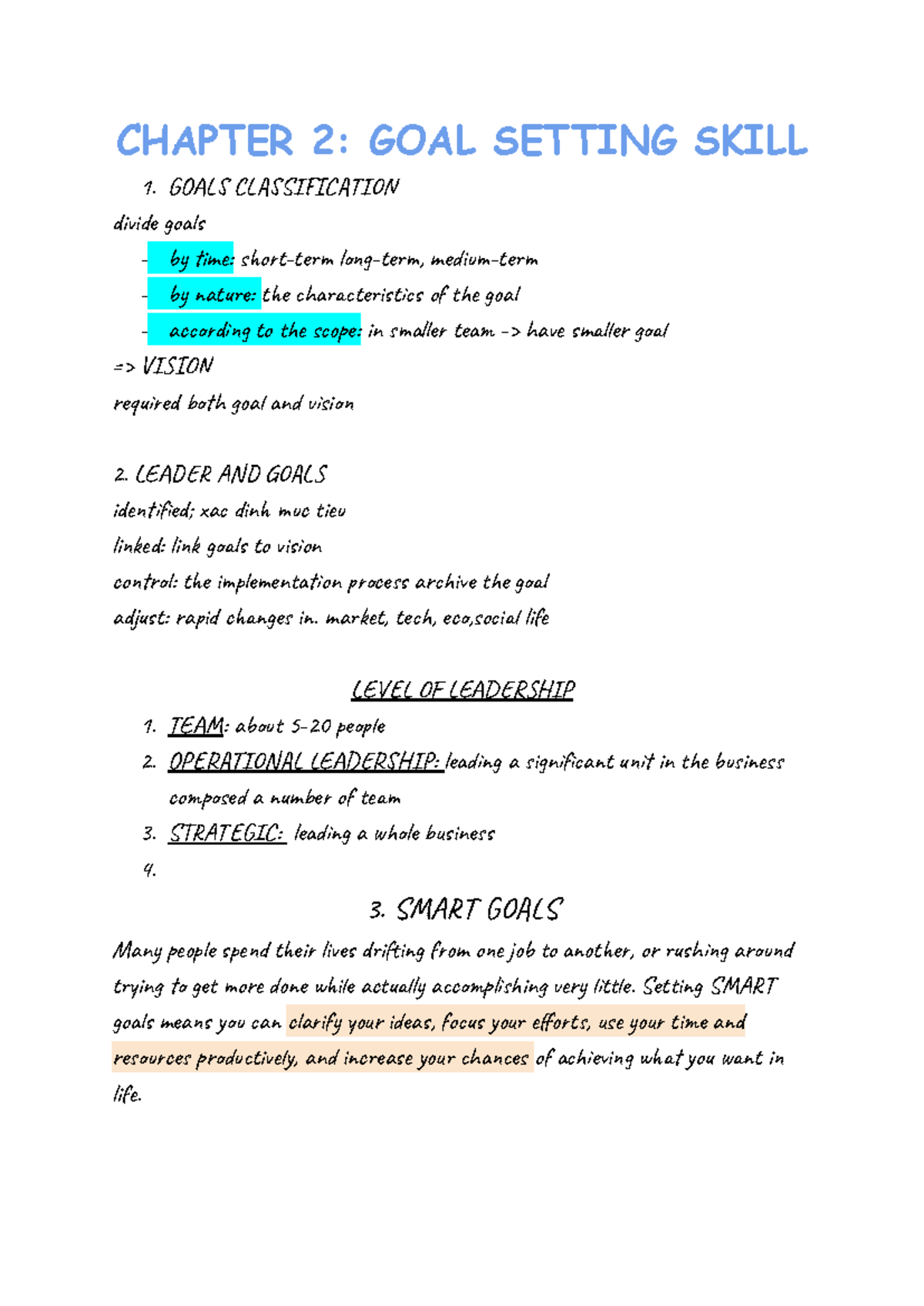 CHAPTER 2: GOAL SETTING & LEADERSHIP STRATEGIES - Studocu