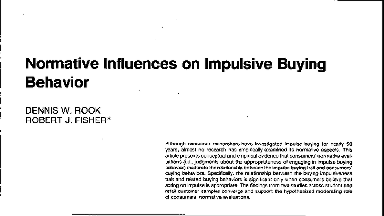 Normative Influences on Impulsive Buying Behavior: Rook & Fisher 1995 ...