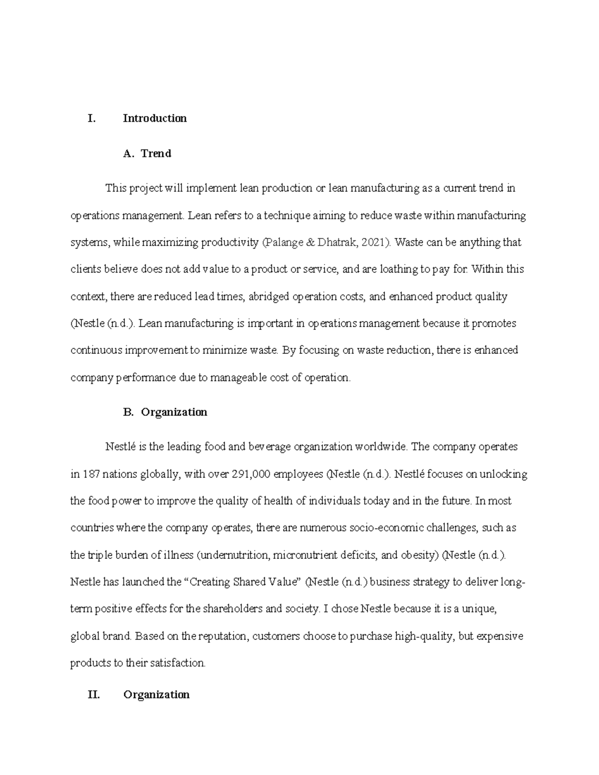 Lean Manufacturing in Operations Management: A Case Study of Nestlé ...