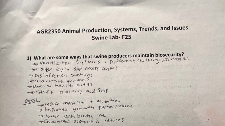 AGR2350 Swine Production: Biosecurity & Tools Overview F25 - Studocu