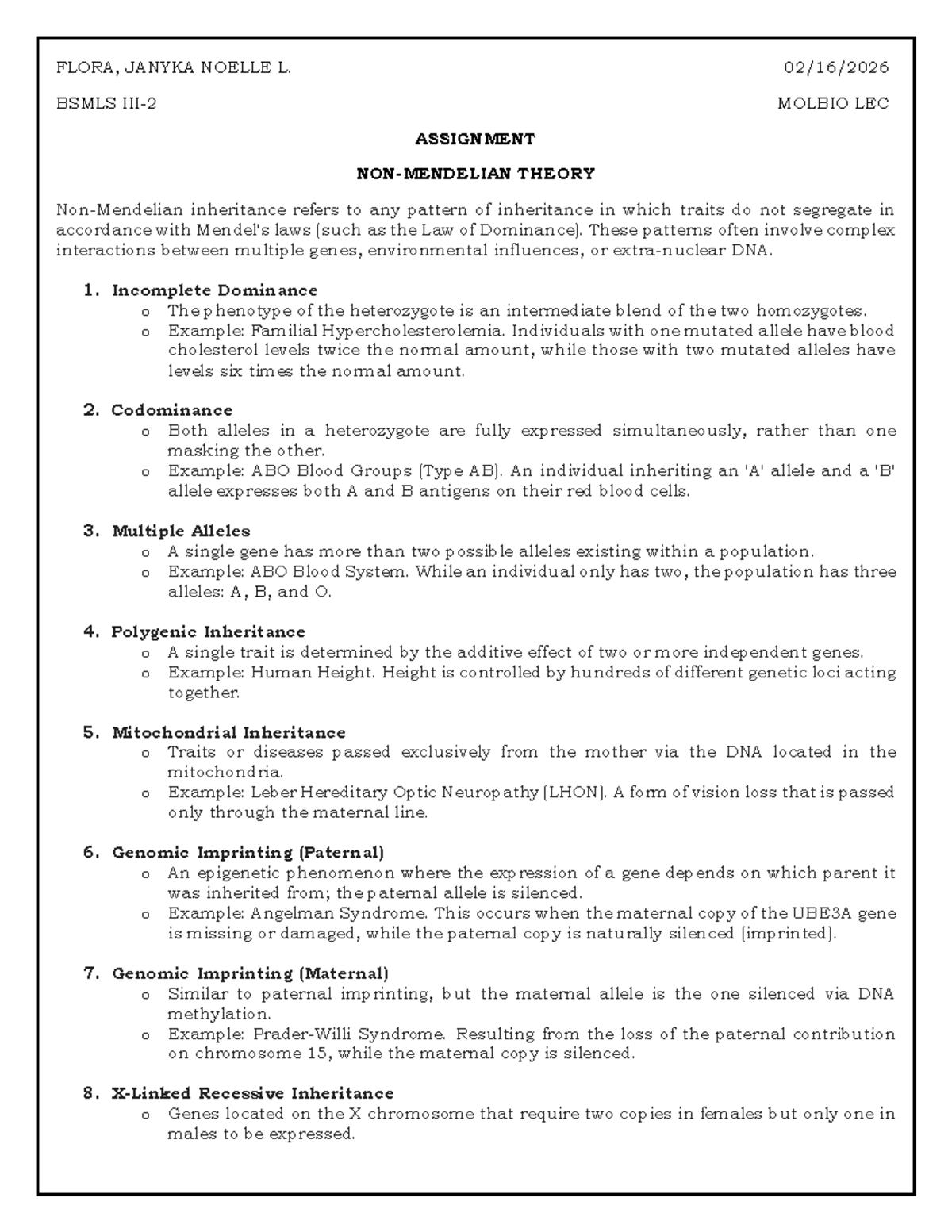BSMLS MOLBIO LEC LAB MAN Assignment: Patterns of Inheritance Explained ...