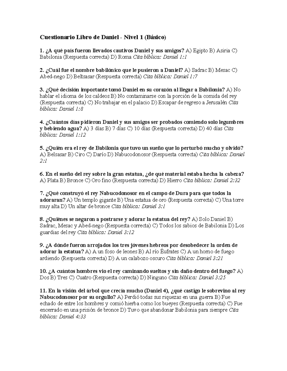 Cuestionario Libro de Daniel Nivel 1-6 (Básico a Maestro) - Studocu