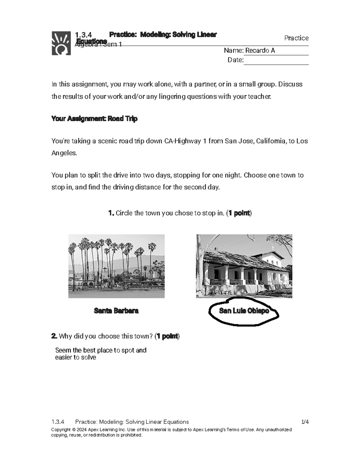 1.3.4 Practice - Modeling Solving Linear Equations (Practice ...