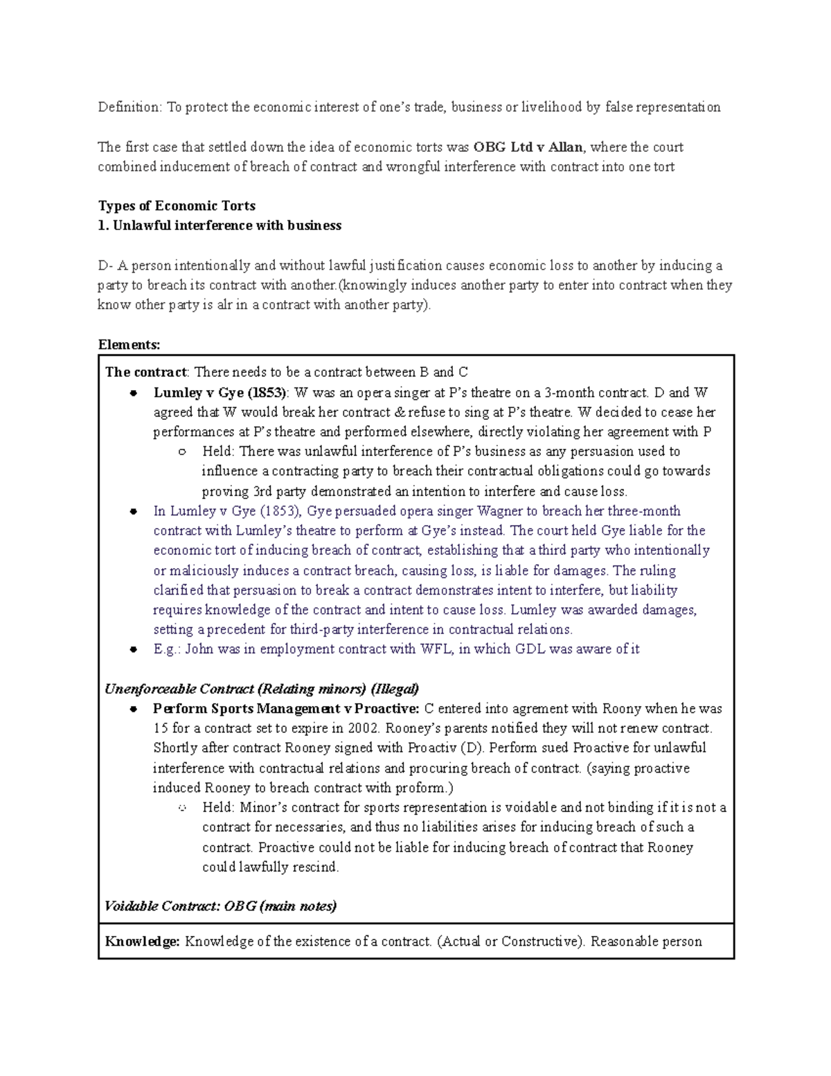 Tort Exam - Economic Tort Overview and Key Cases - Studocu