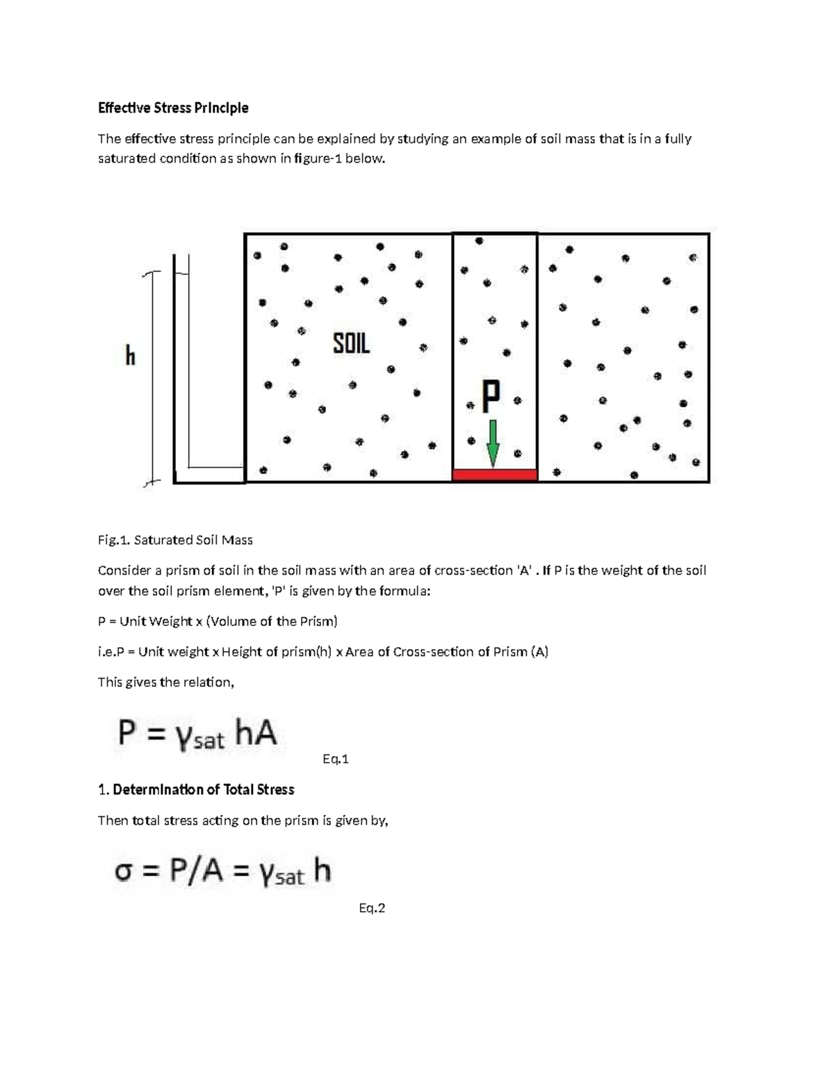 Effective Stress Principle - Fig. Saturated Soil Mass Consider a prism ...