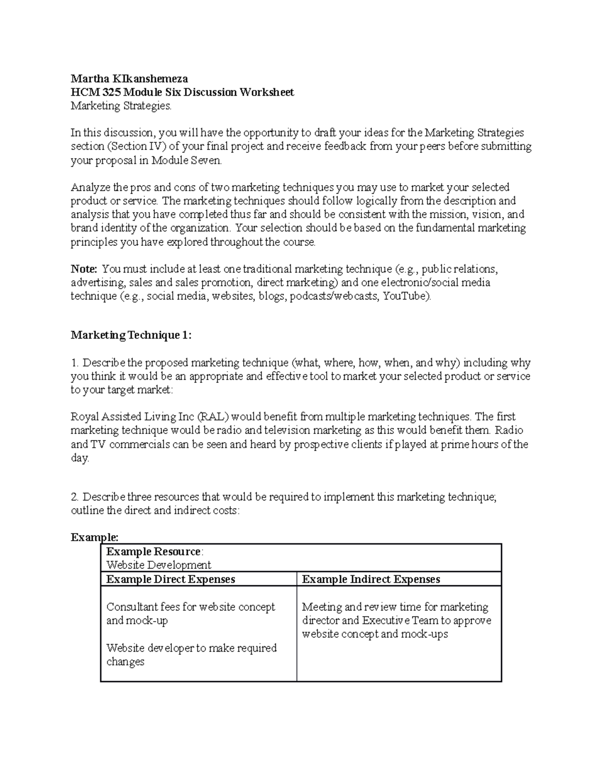HCM 325 Module 6-1 Marketing Strategies Discussion Worksheet - Studocu
