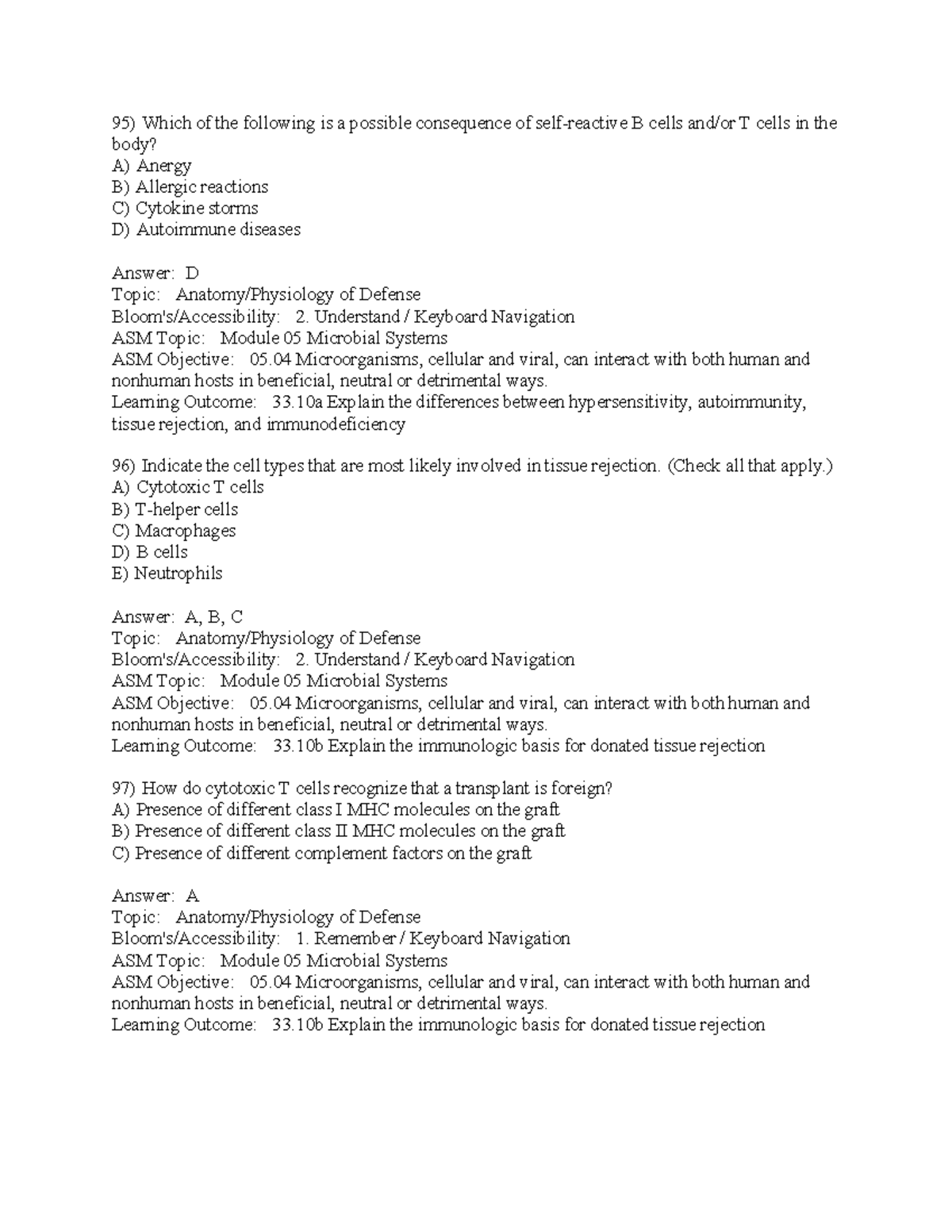 Microbial Systems ASM Quiz: B Cells, T Cells, and Tissue Rejection ...