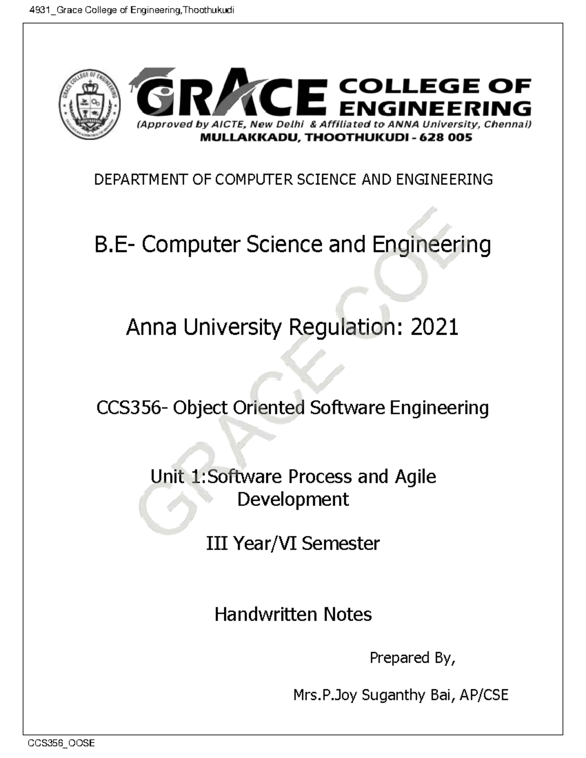 CCS356_OOSE Unit 1: Software Process & Agile Development Notes - Studocu