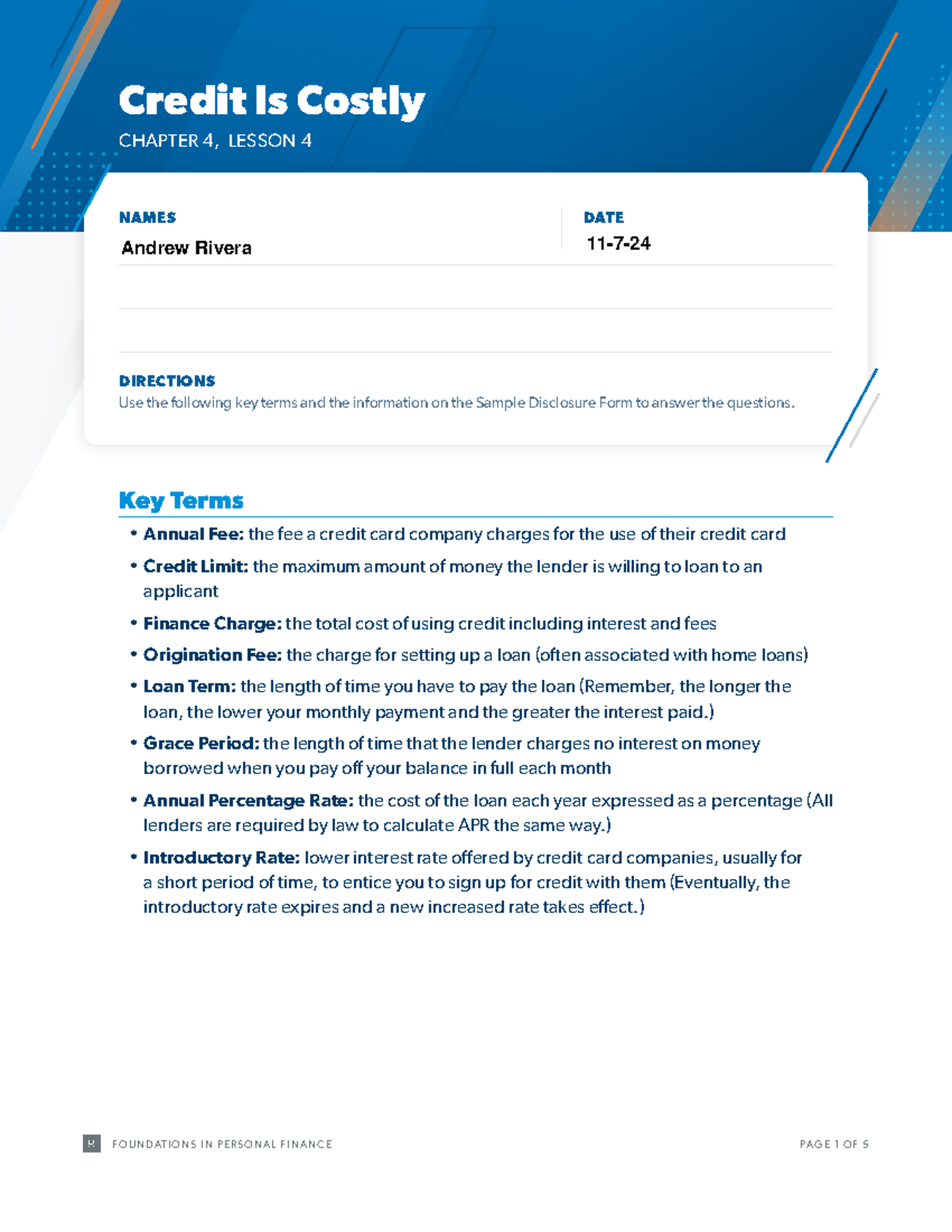 Chapter 4 Lesson 4: Key Terms & Debt Payoff Calculations - Studocu