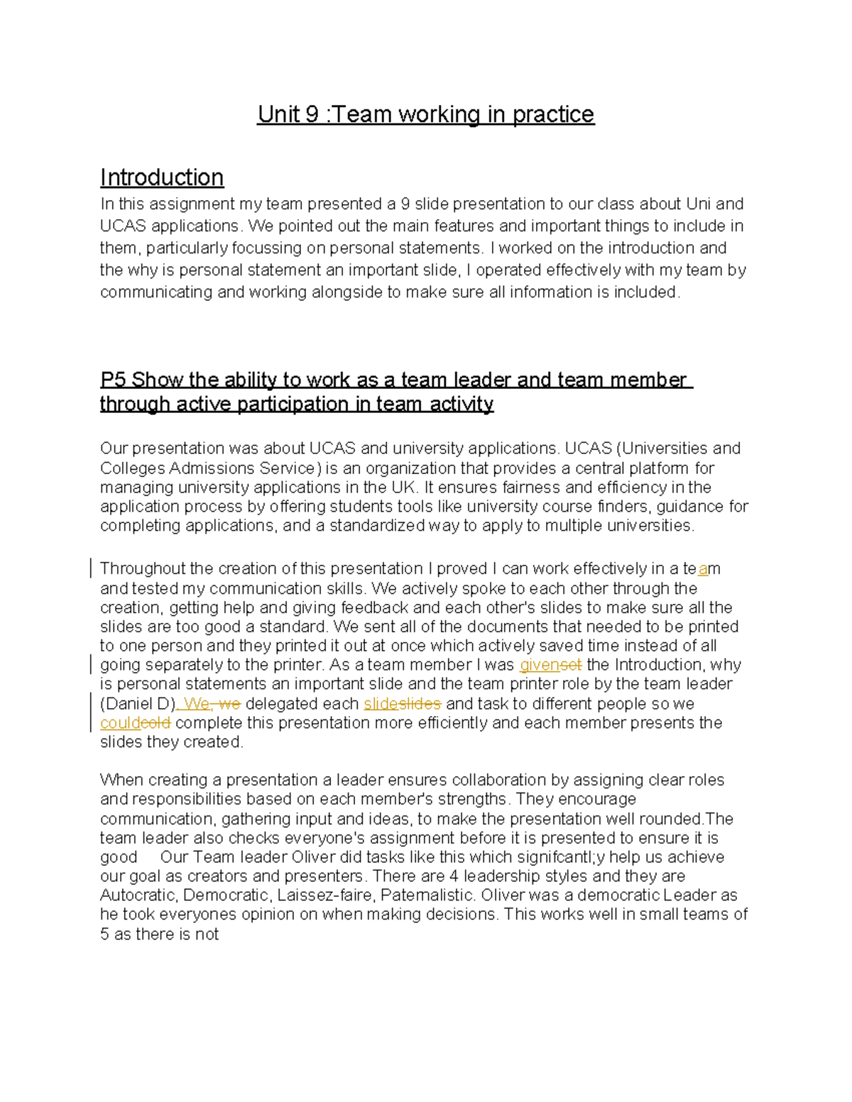 Unit 9 Assignment 2: Effective Teamwork in UCAS Presentation - Studocu