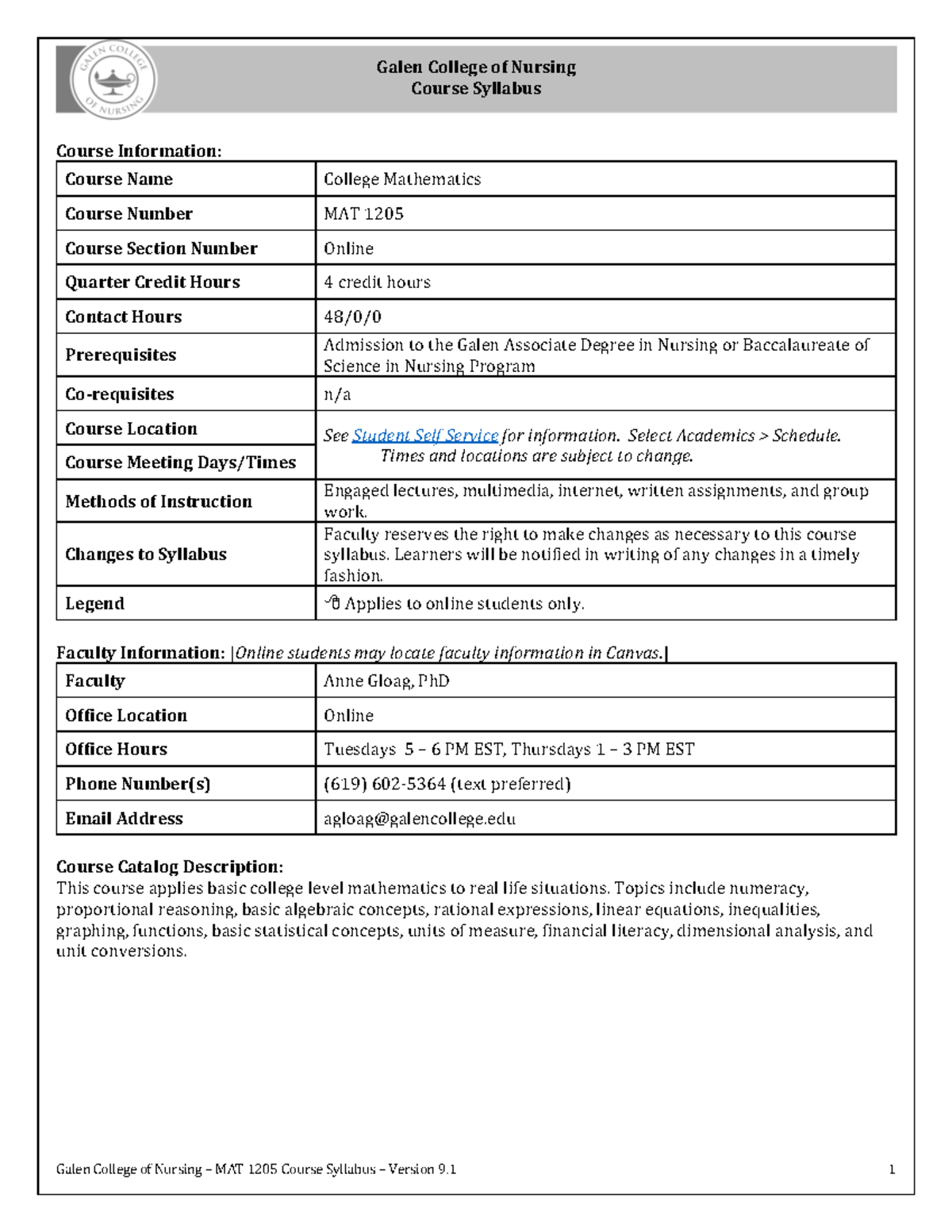 MAT 1205 Online College Mathematics Course Syllabus & Information - Studocu