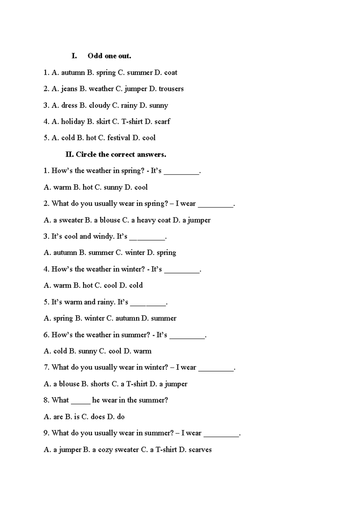 Homework G5 U16 DY2: Odd One Out & Weather Vocabulary Exercises - Studocu
