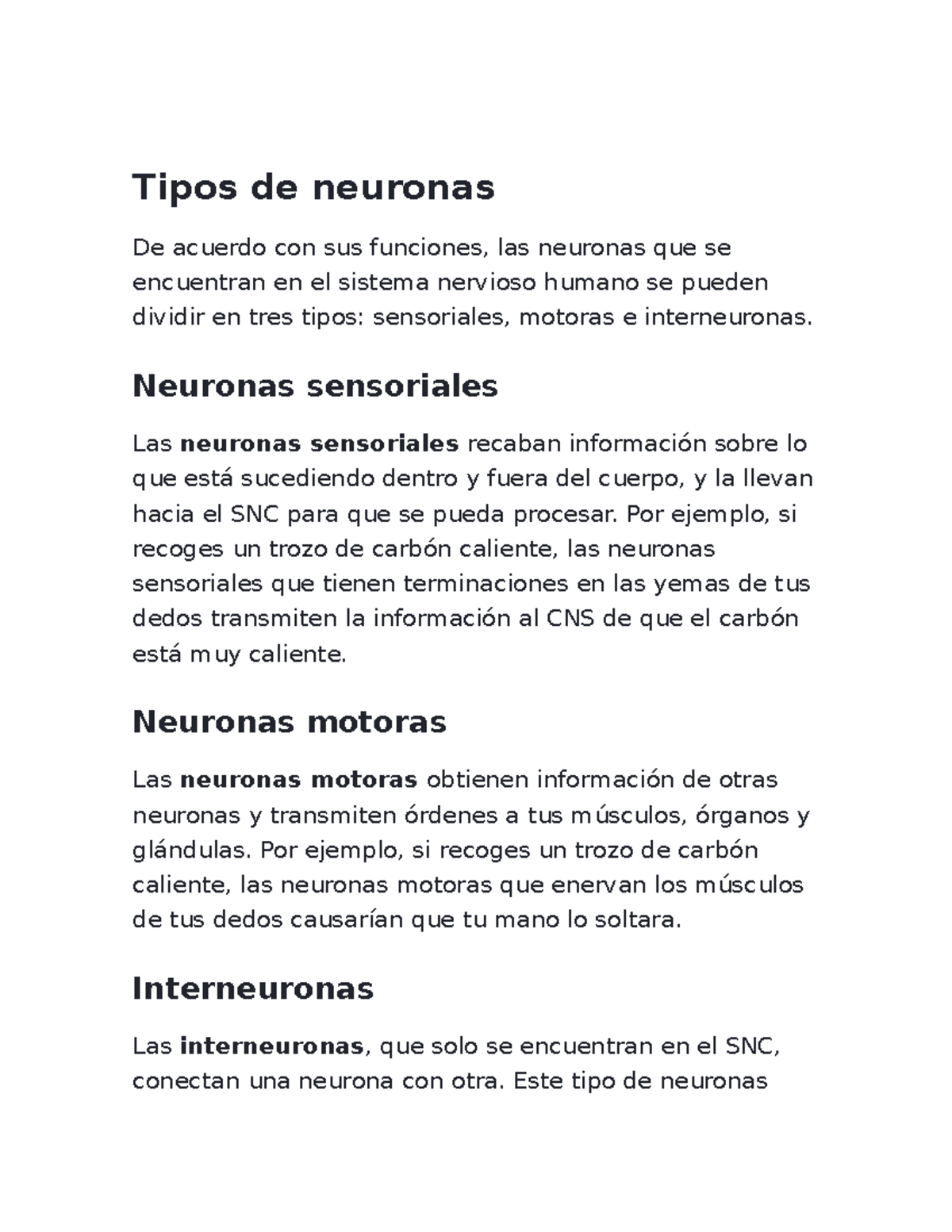 Tipos De Neuronas Motoras Sensoriales