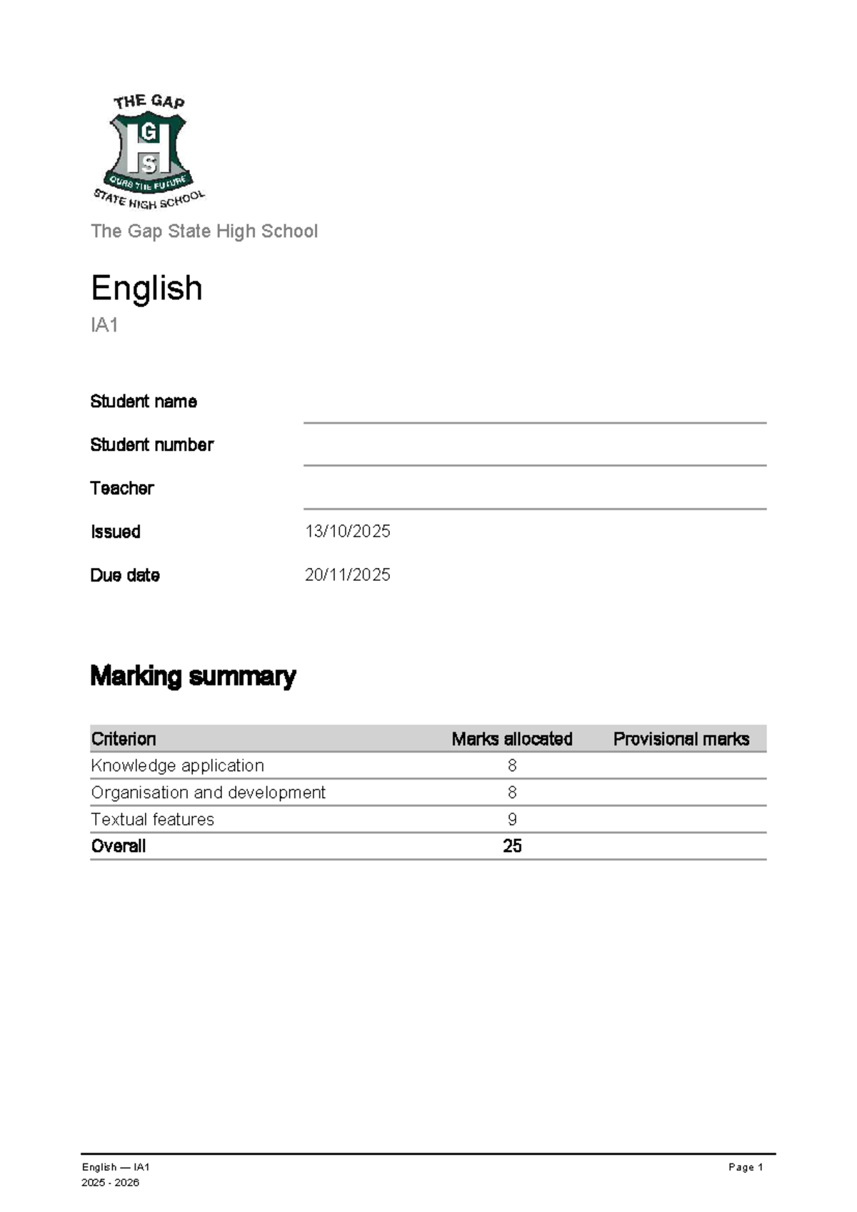 IA1 11 English 2025: Spoken Persuasive Response Guidelines - Studocu