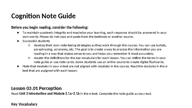 Cognition Note Guide: Key Concepts and Vocabulary for AP Psychology ...