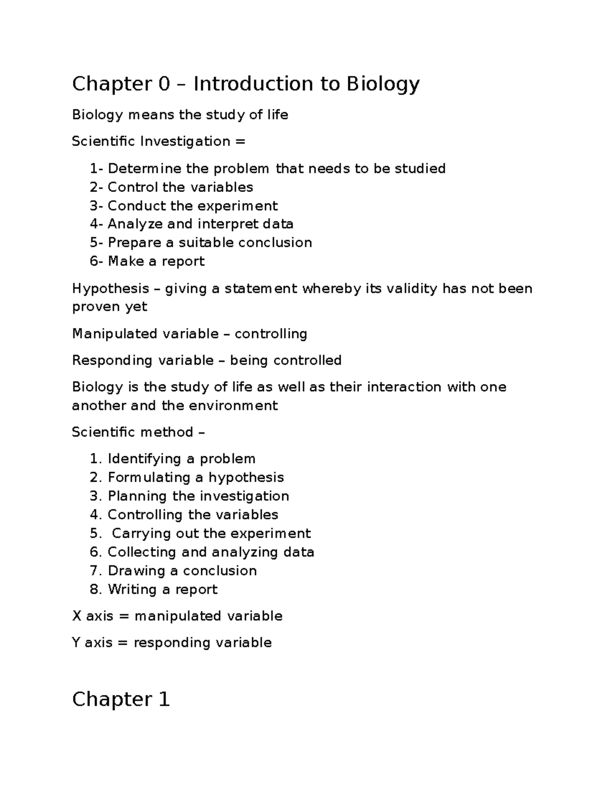 BIO 101 Chapter 0-2: Introduction to Biology and Life Processes - Studocu