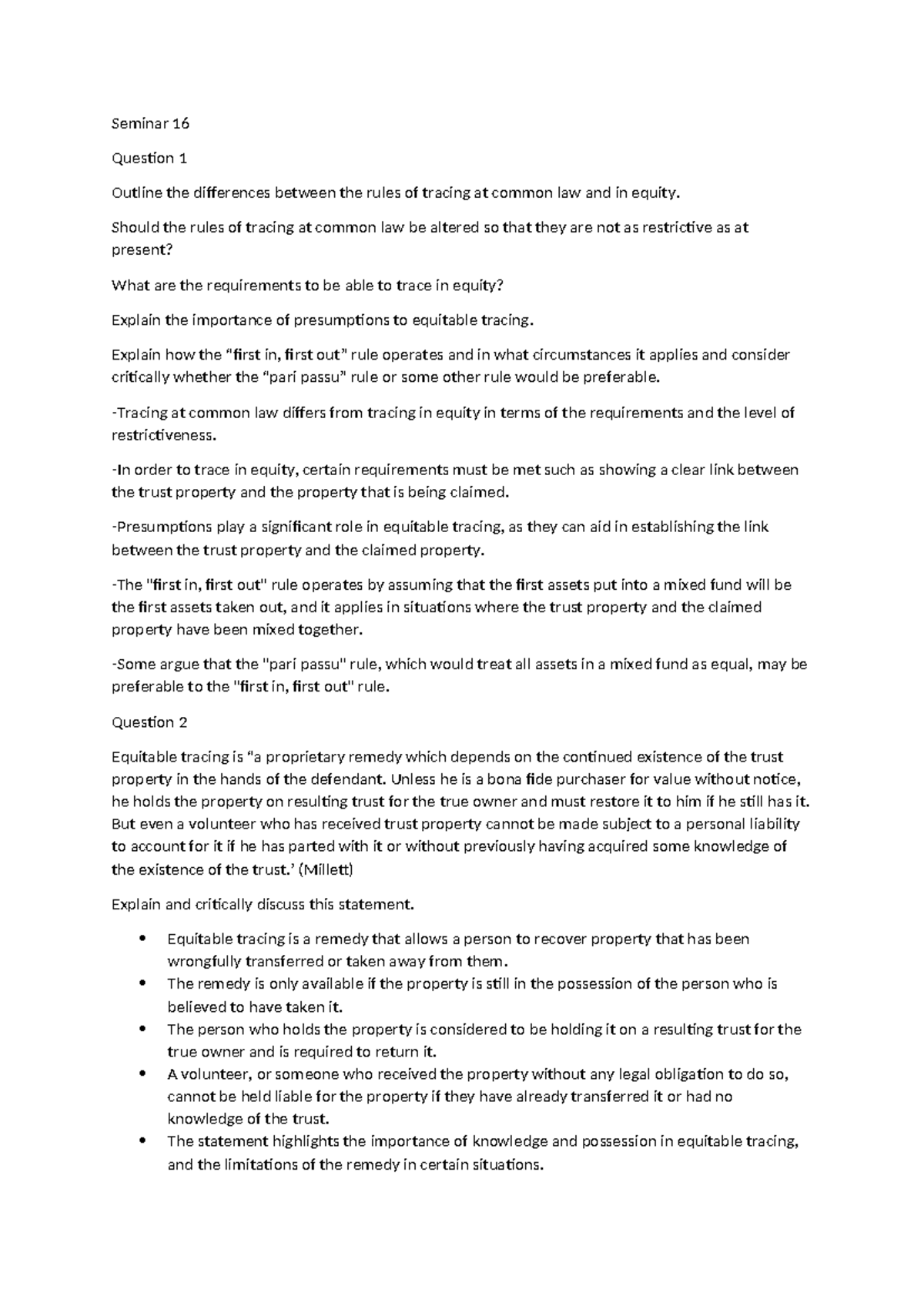 Seminar 16 - Critical Analysis of Tracing Rules in Common Law and ...