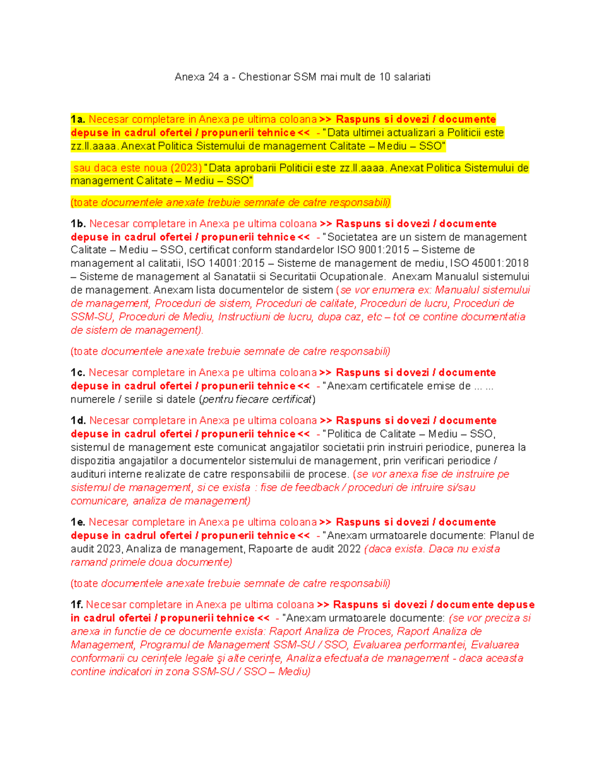 Anexa SSM - Chestionar Audit Intern pentru Peste 10 Salariati - Studocu