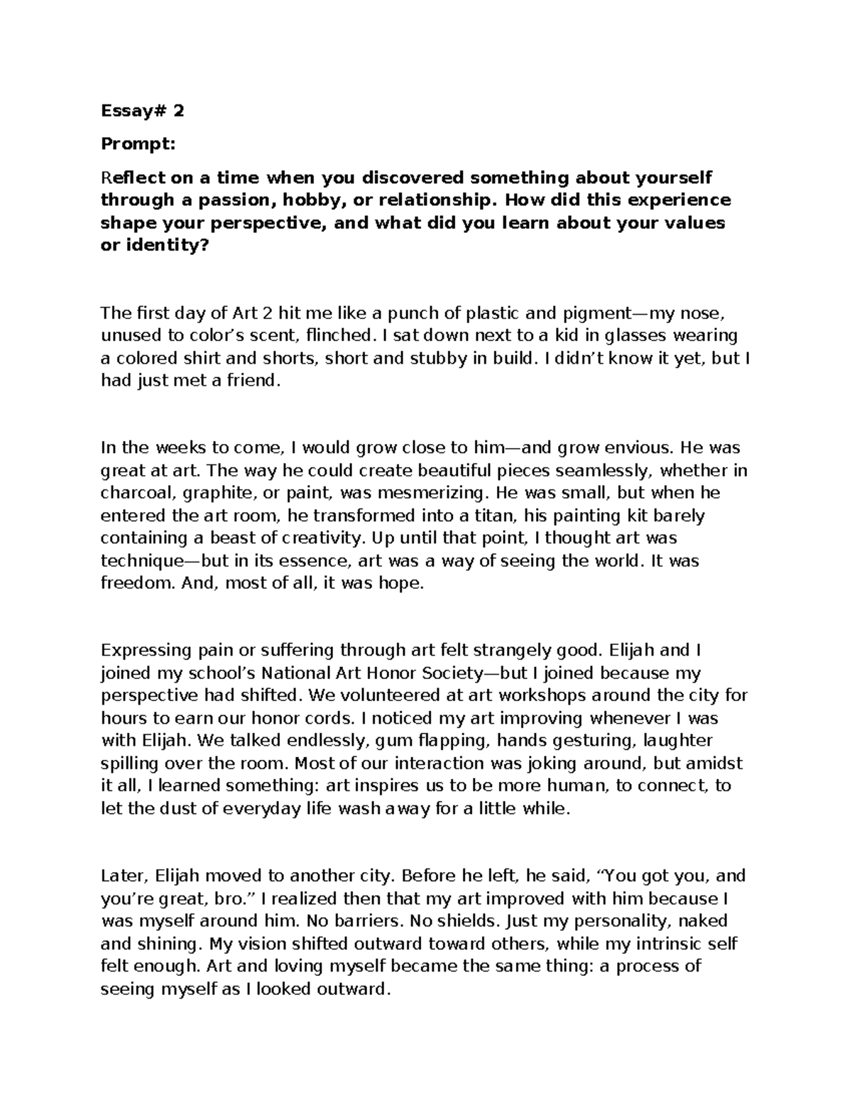 Essay 2 - Discovering Self Through Art and Relationships - Studocu