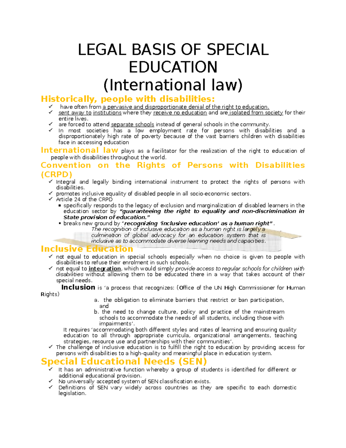 Legal Basis of Special Education: Rights and Inclusivity Overview - Studocu