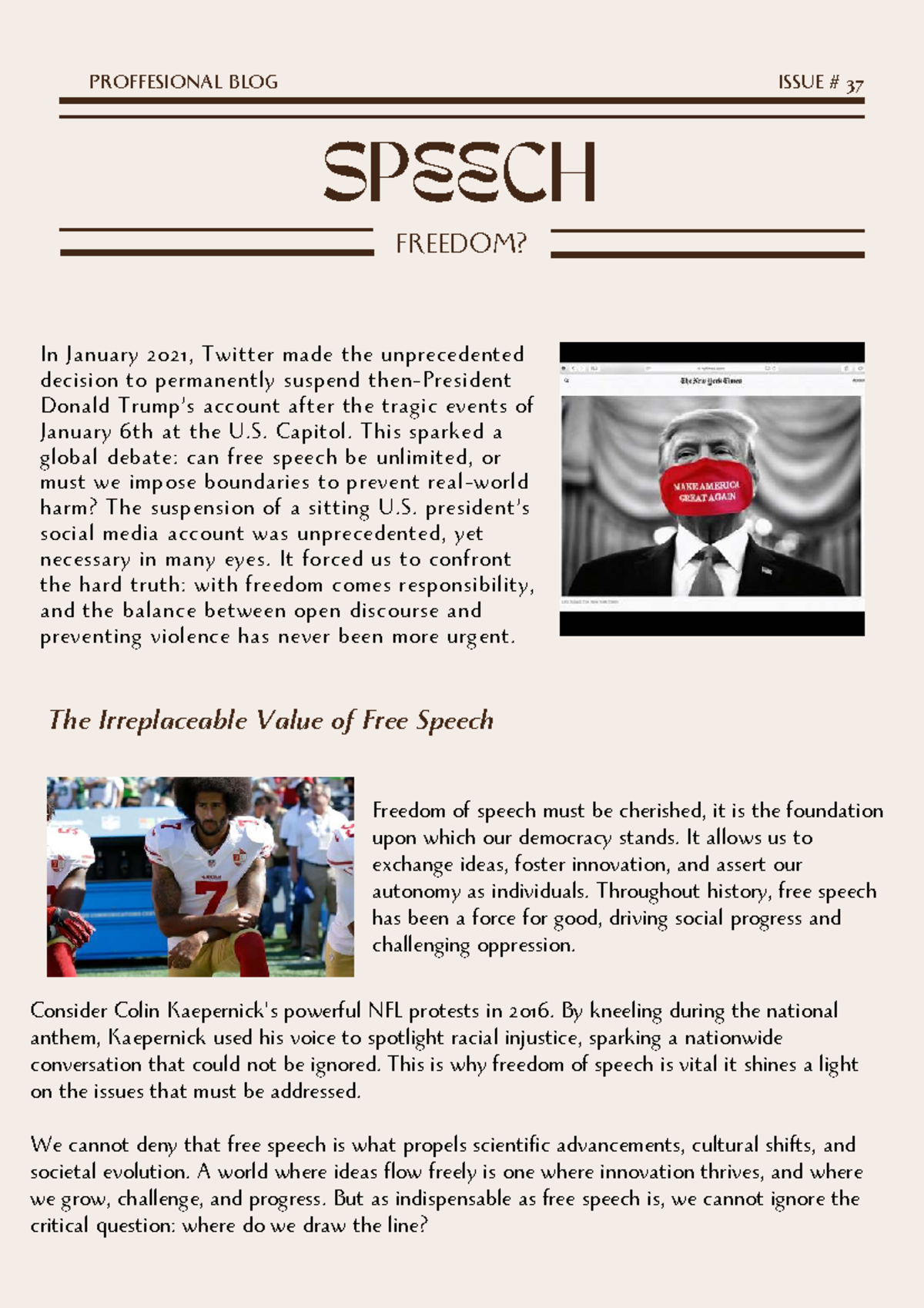 Freedom of Speech - Final Exam Issue 37: Balancing Rights and ...