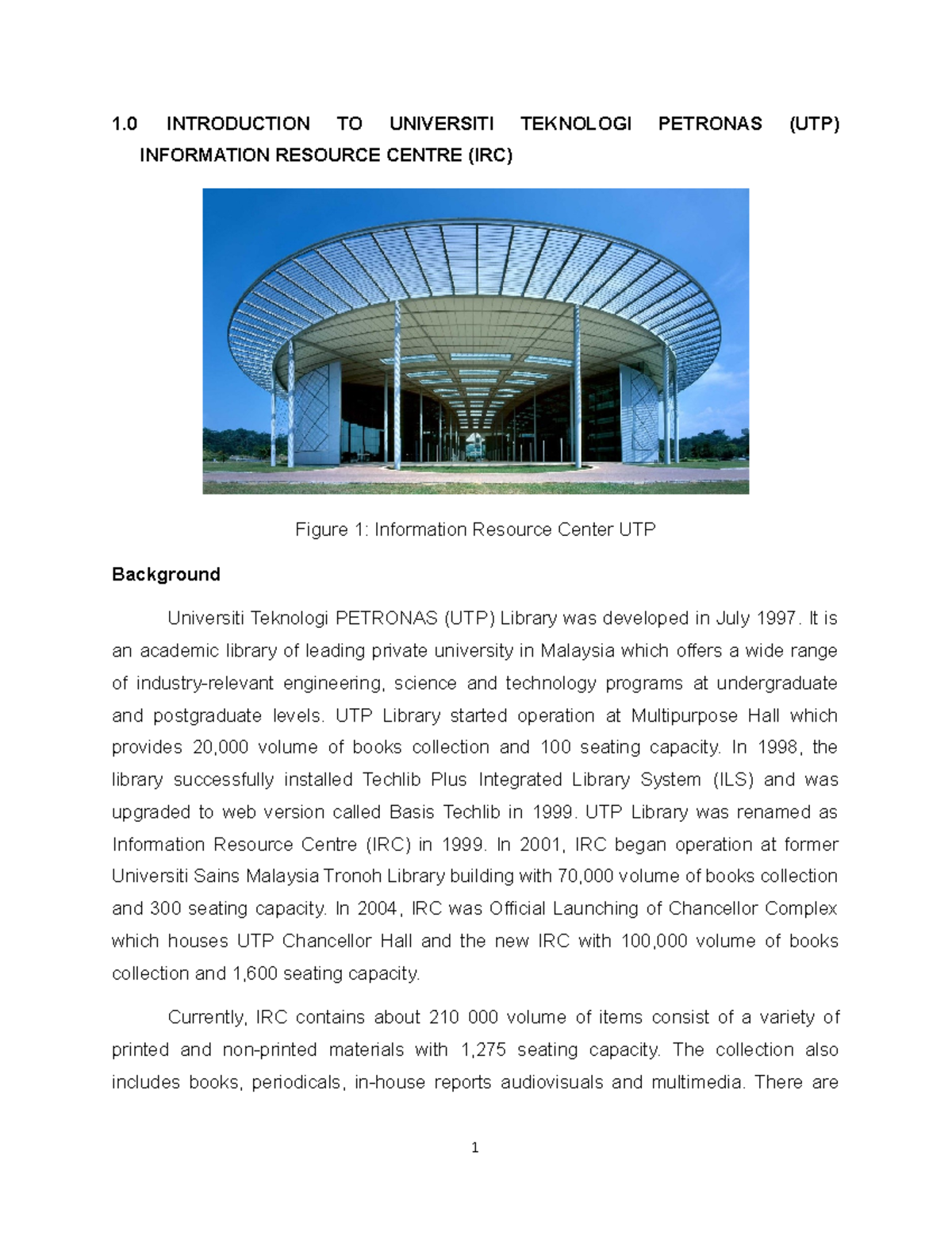 IML203 UTP Information Resource Centre Overview Report - Studocu
