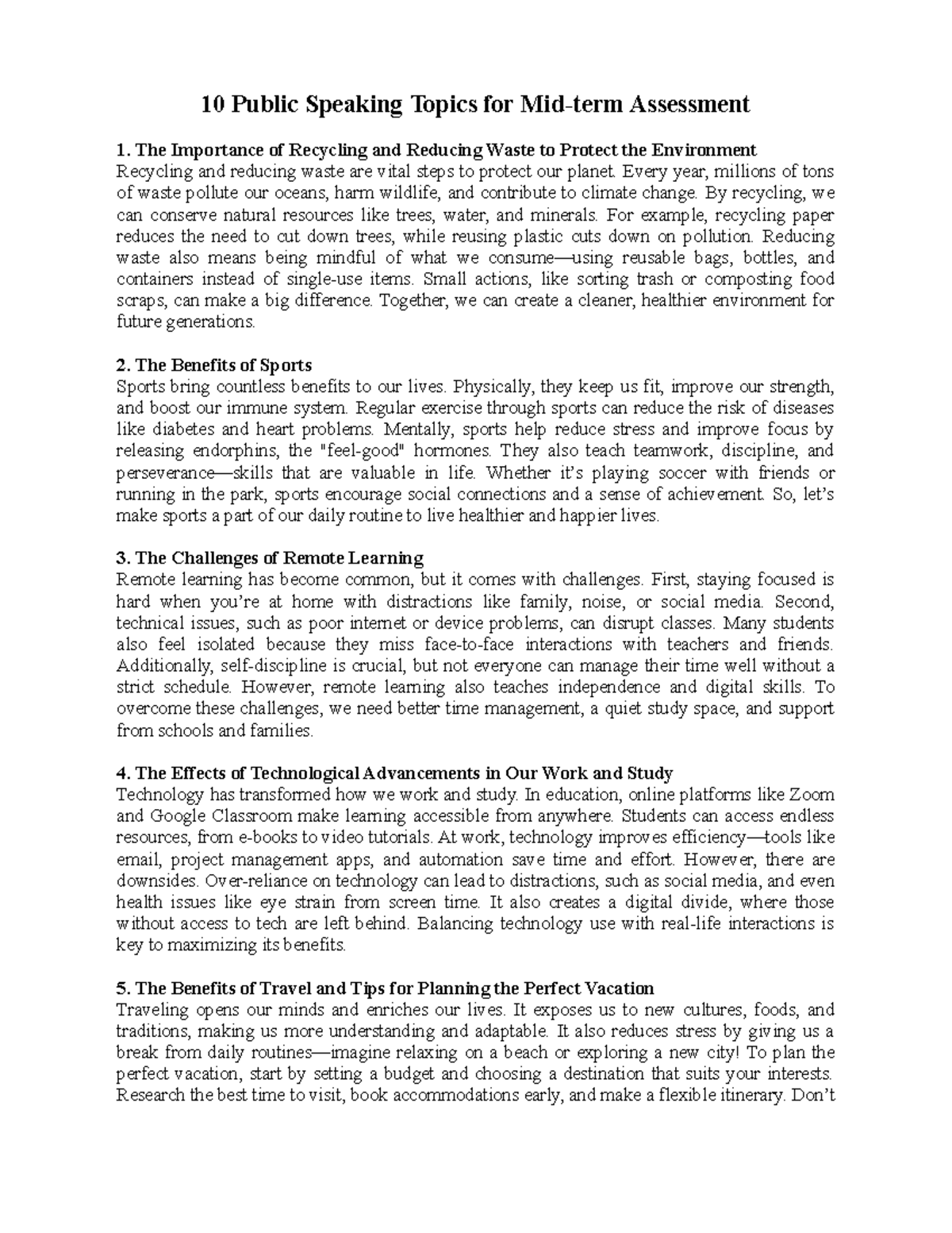 10 Public Speaking Topics for Assessment 1: Environmental & Social ...