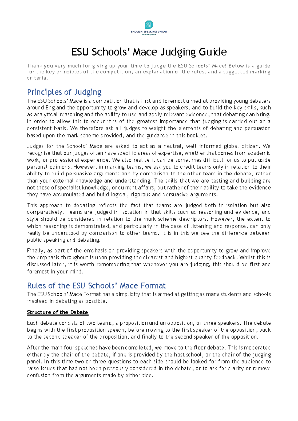 ESU Schools’ Mace Judging Guide: Essential Notes for Judges - Studocu