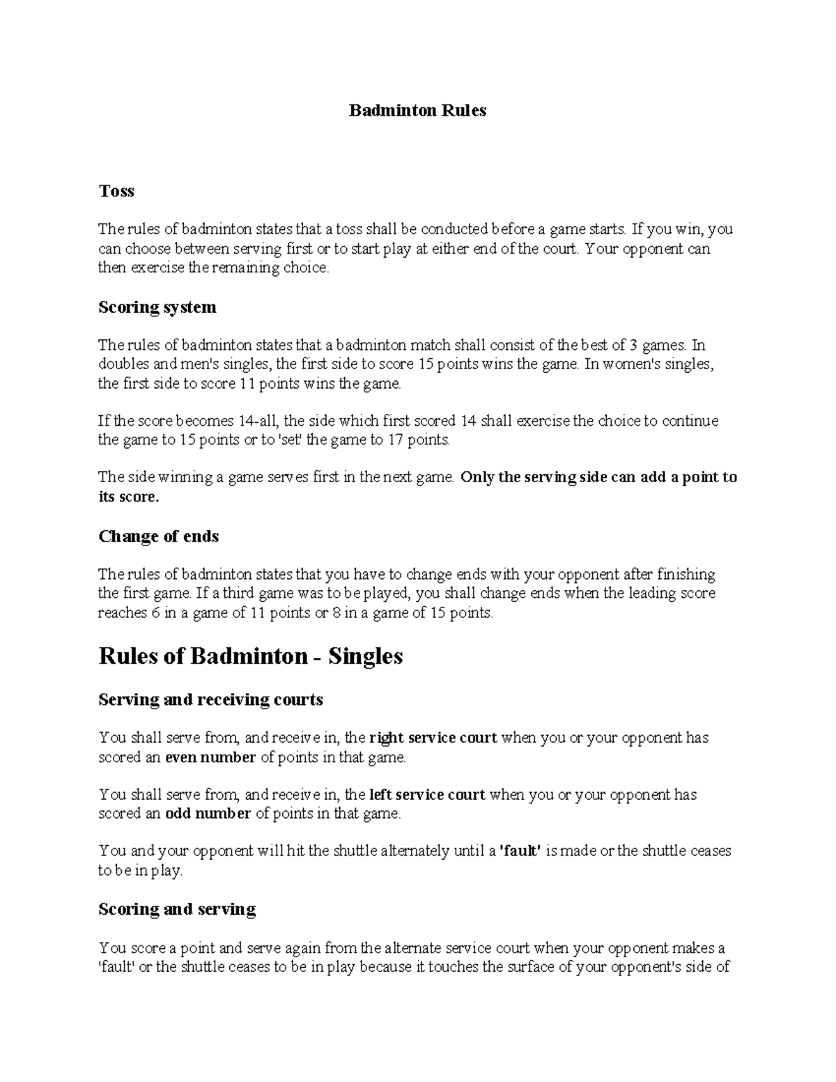 Badminton Rules Overview: Toss, Scoring, and Court Play - Studocu