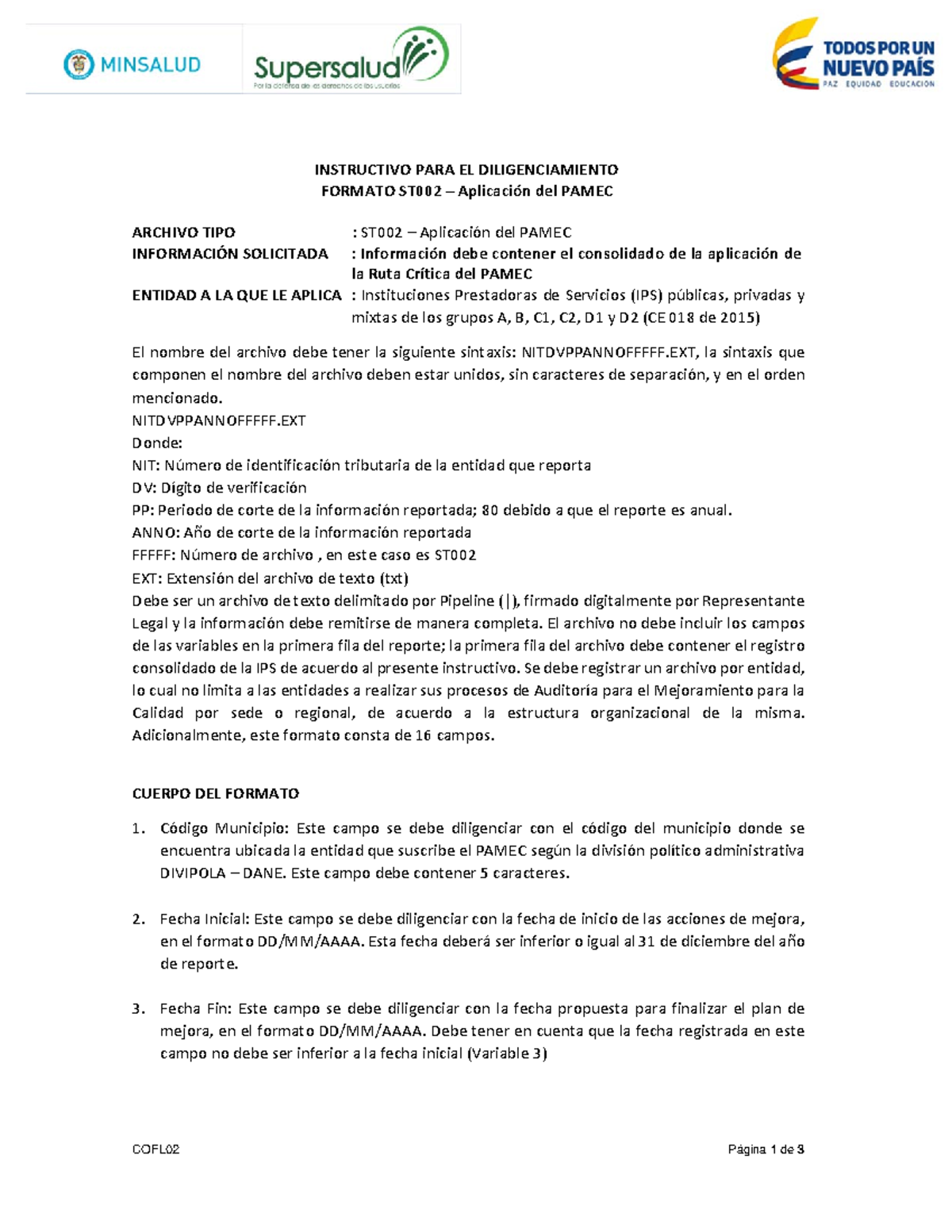 Instructivo ST002: Diligenciamiento del Formato PAMEC - Studocu