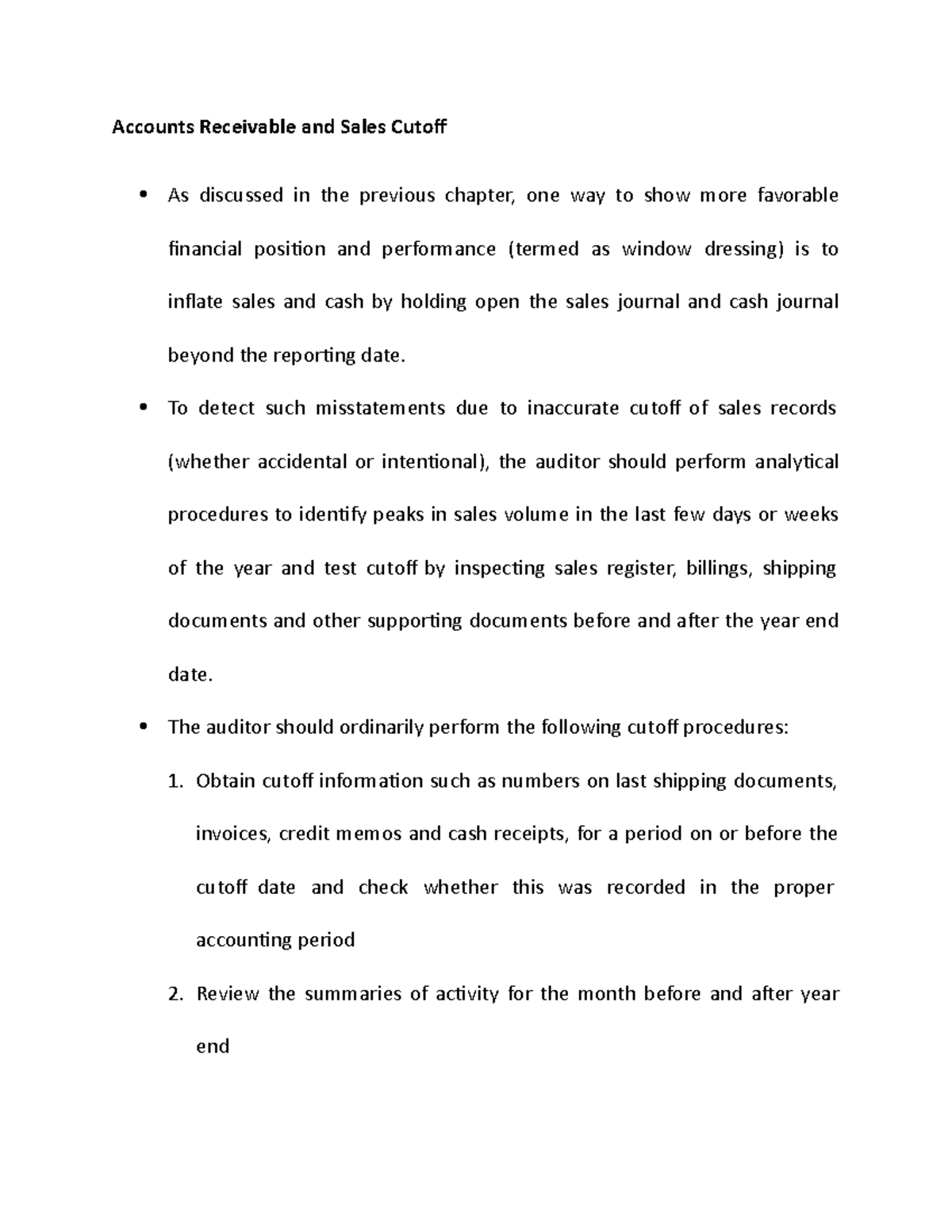Accounts Receivable & Sales Cutoff Procedures: Audit Insights - Studocu
