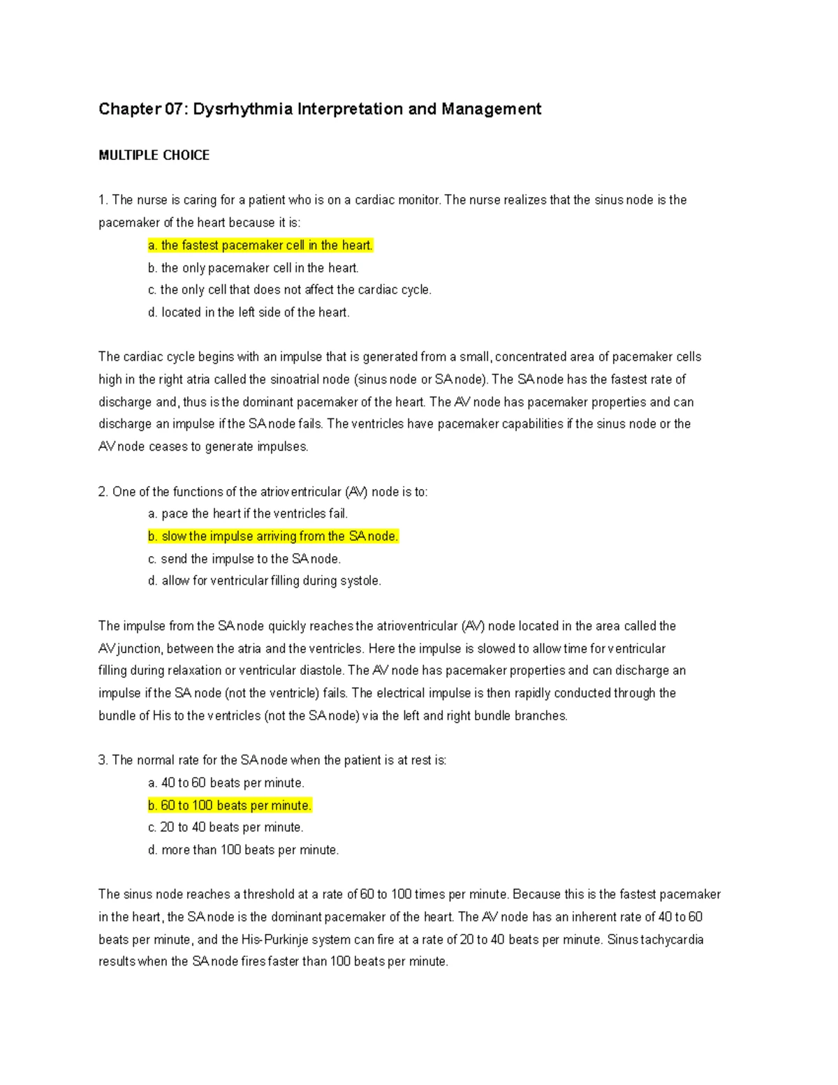 EXAM 4 Study Guide - Chapter 07: Dysrhythmia Interpretation and Management MULTIPLE CHOICE The ...