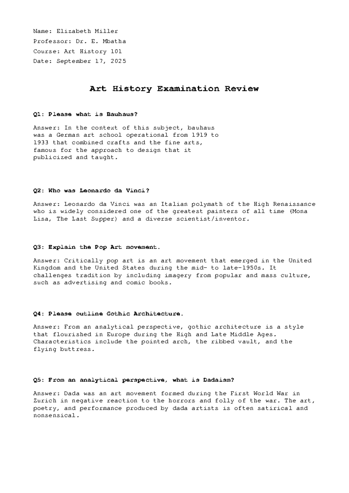 Art History 101 Quiz Review: Key Concepts & Movements - Studocu