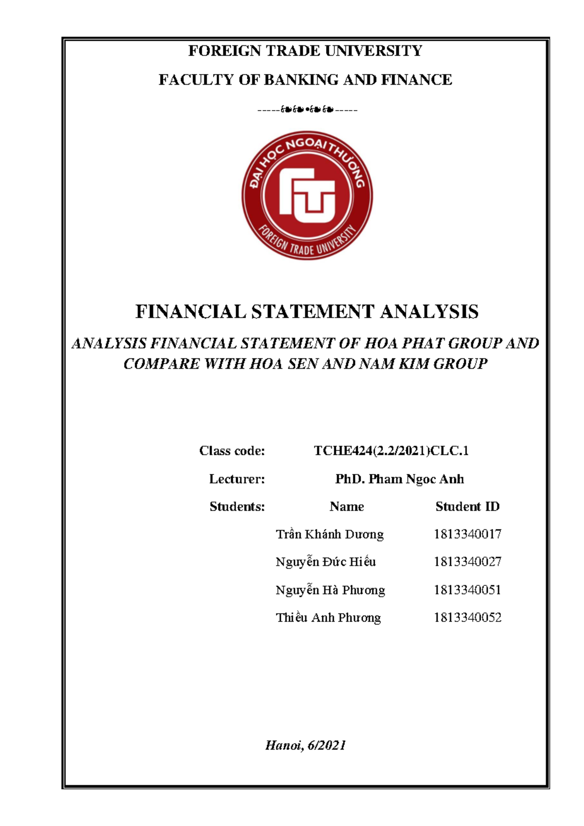 HPG-Financial Statement Analysis - FOREIGN TRADE UNIVERSITY FACULTY OF ...