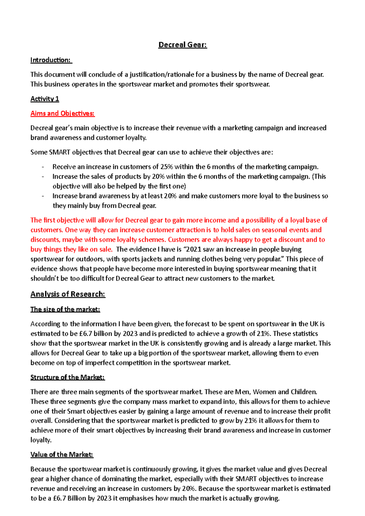 Decreal Gear Business Proposal: Marketing Strategy & SMART Goals - Studocu