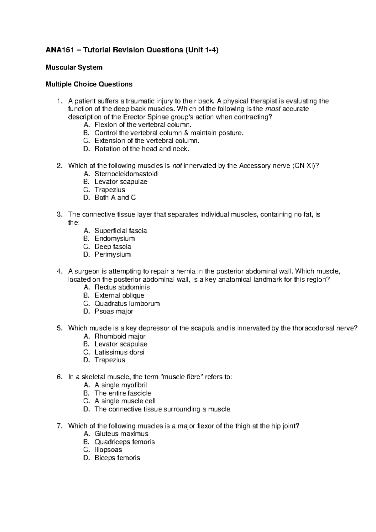 ANA161 – Comprehensive Tutorial Revision Questions (Units 1-4) - Studocu