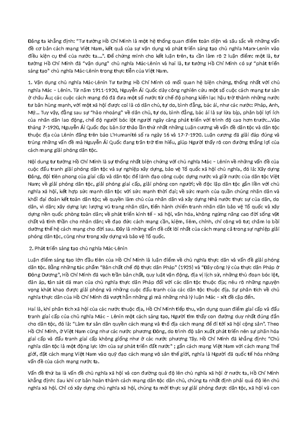 Tư Tưởng Hồ Chí Minh - Tài Liệu Ôn Tập Thi Cuối Kỳ (Môn Tư Tưởng) - Studocu