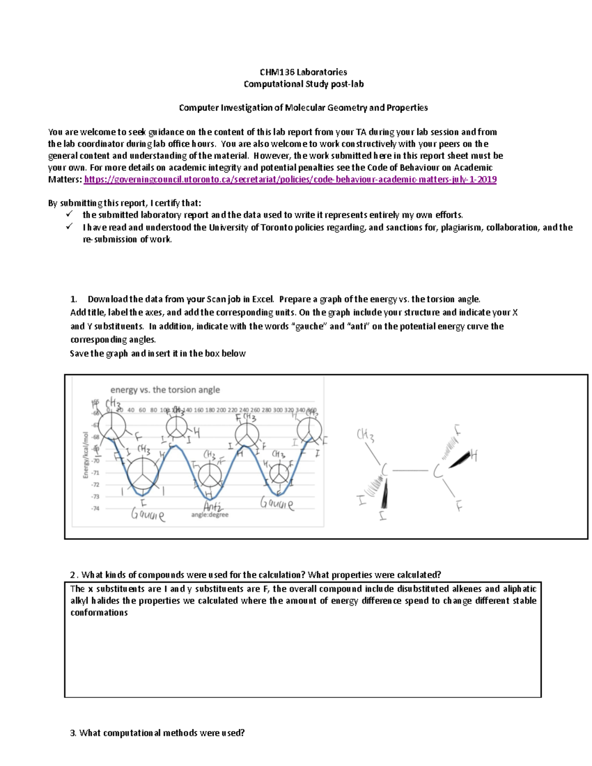 CHM136 Comutational Experiment template-2 - CHM136 Laboratories Computational Study post-lab ...