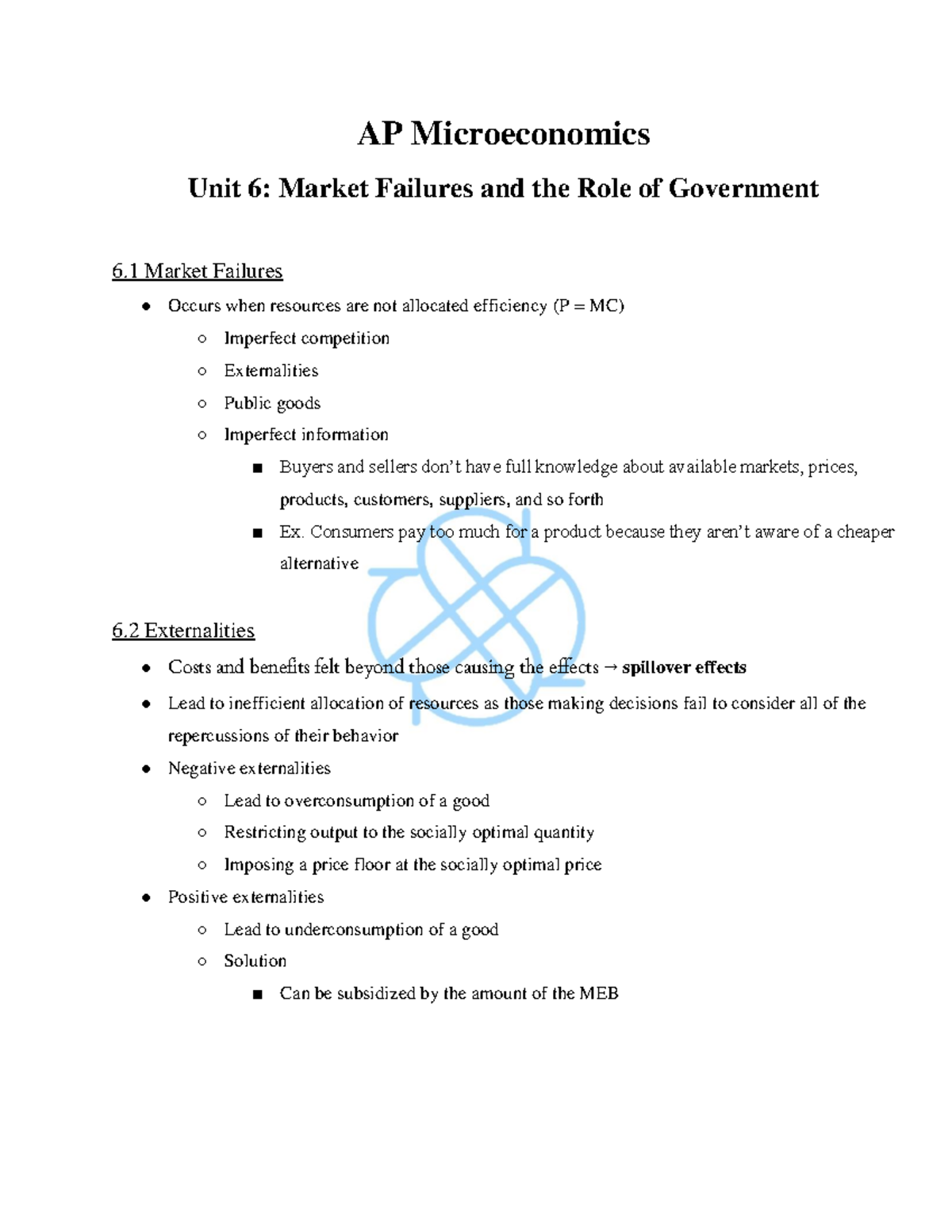 AP Microeconomics Unit 6: Market Failures & Government Role - Studocu