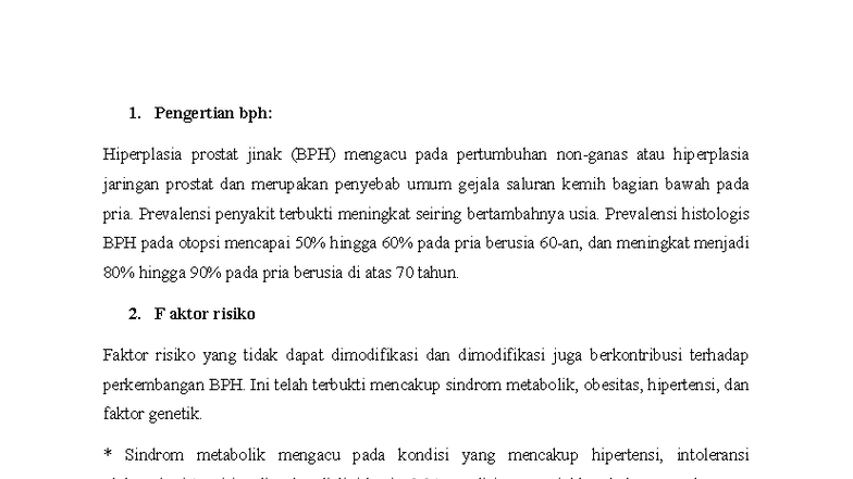 BPH: Materi KMB tentang Hiperplasia Prostat Jinak dan Gejalanya - Studocu