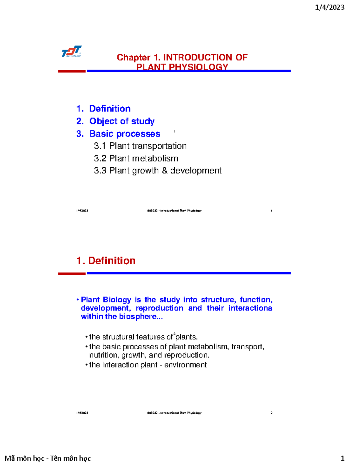 Chapter 1: Introduction to Plant Physiology (603082) - Studocu