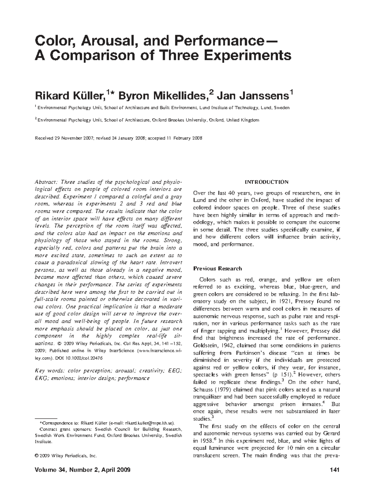 Color Arousal and Performance: A Comparison of Three Experiments (PSY ...